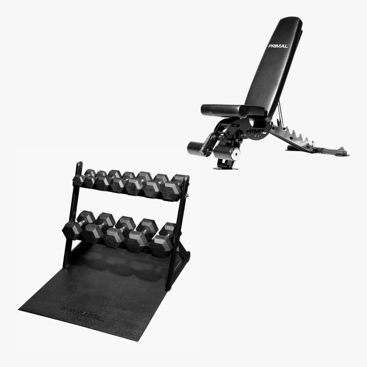 Primal Pro Series Multi Adjustable Bench With Foot Support & Hex Dumbb ...