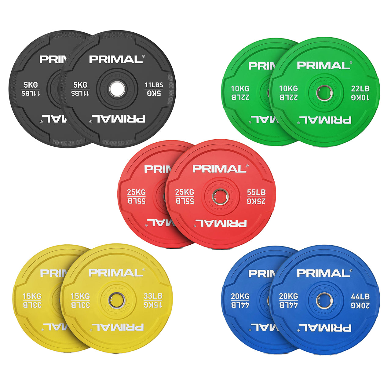 Primal Pro Series Coloured Bumper Plate (Sets) – Primal Strength