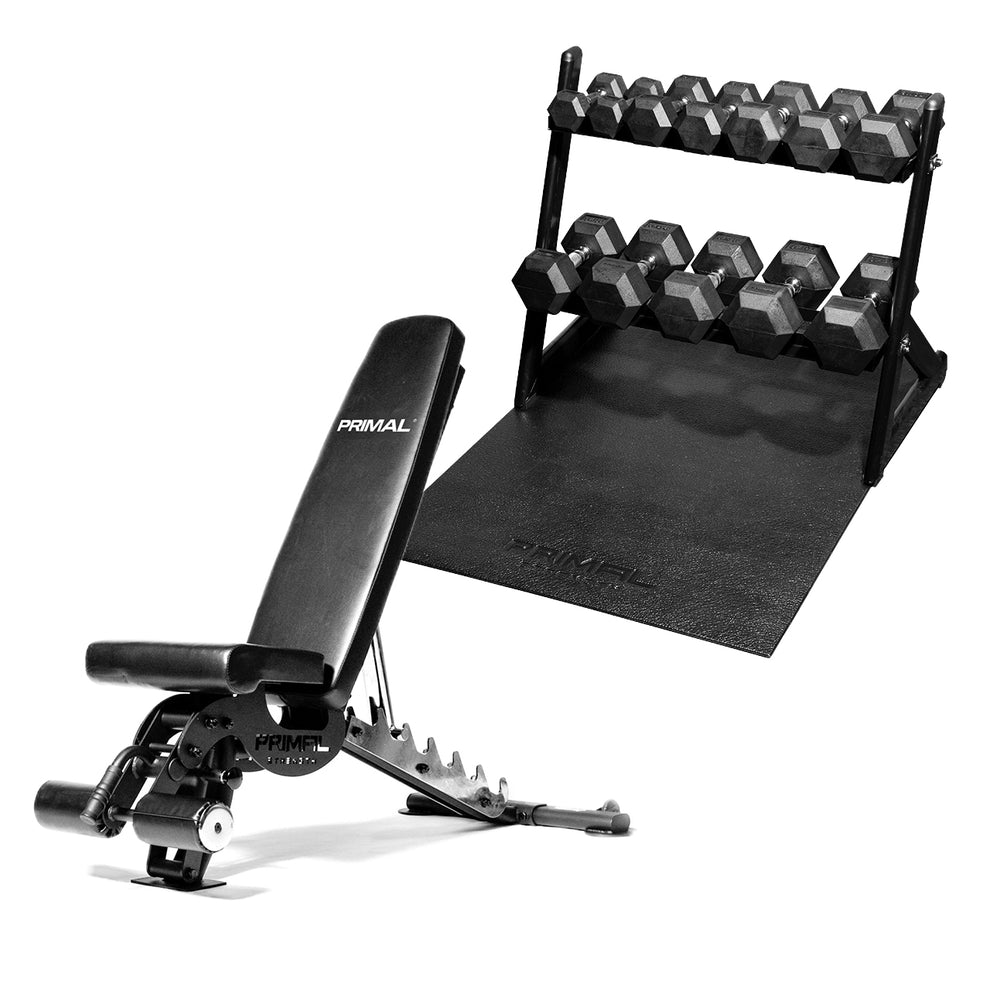 Primal Personal Series Adjustable Bench & Hex Dumbbell Set – Primal ...
